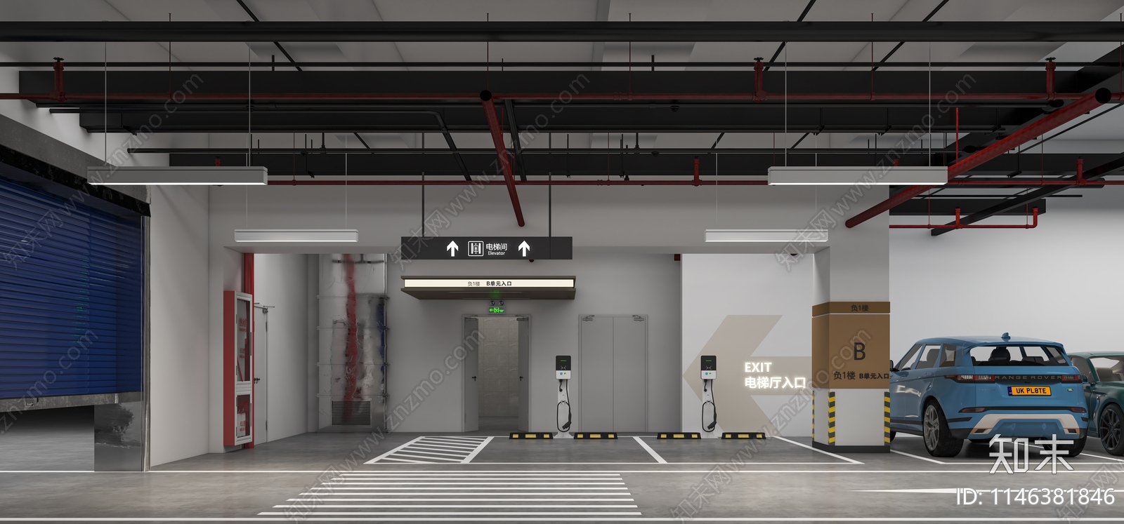 现代室内停车场3d模型下载【id1146381846】知末3d模型网