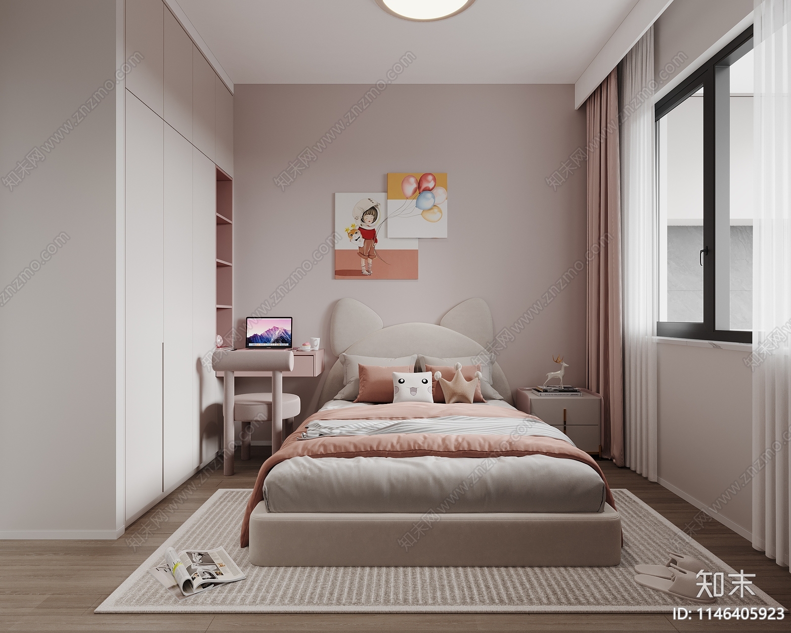 现代女孩儿童房3d模型下载【id1146405923】知末3d模型网