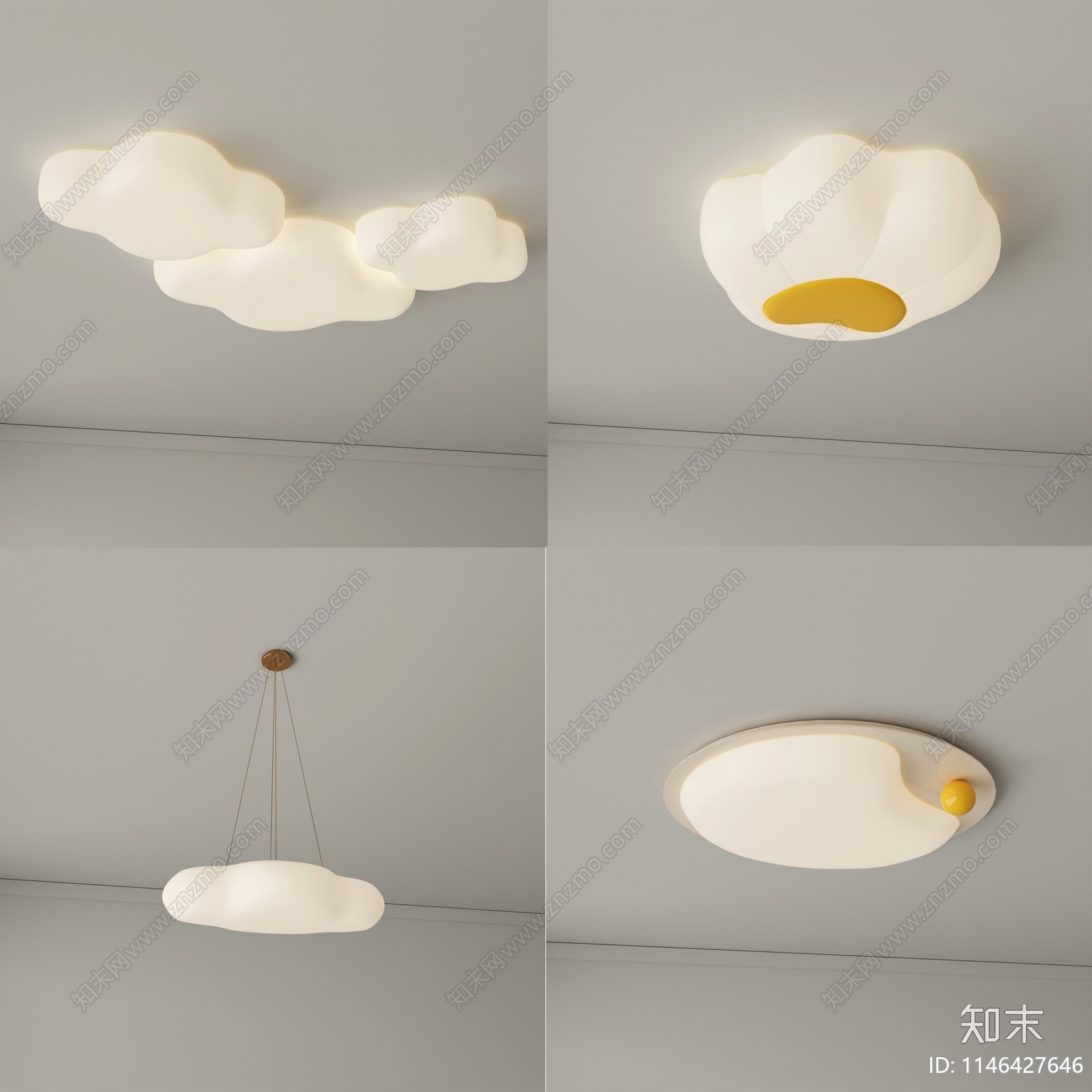 现代奶油风灯具组合3d模型下载【id1146427646】知末3d模型网