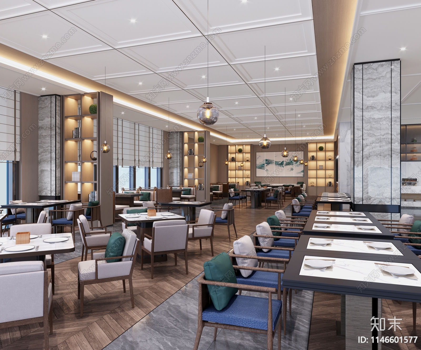 新中式酒店餐厅3d模型下载【id1146601577】知末3d模型网