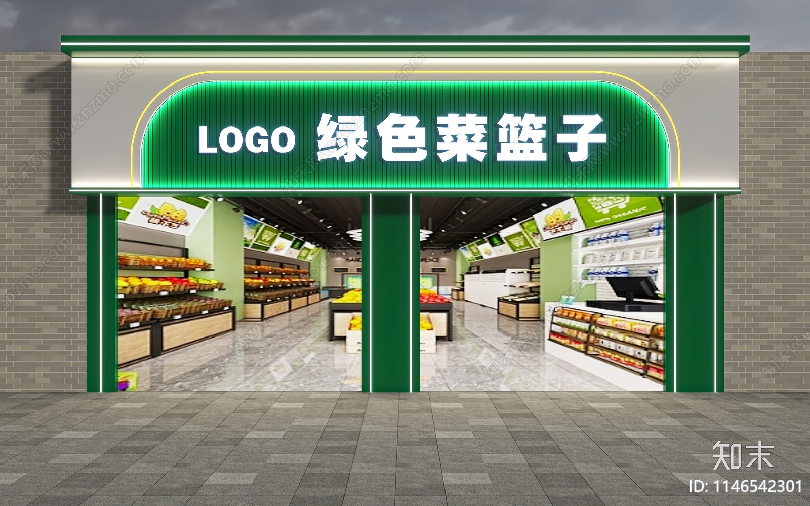 现代水果店门头门面3d模型下载【id1146542301】知末3d模型网