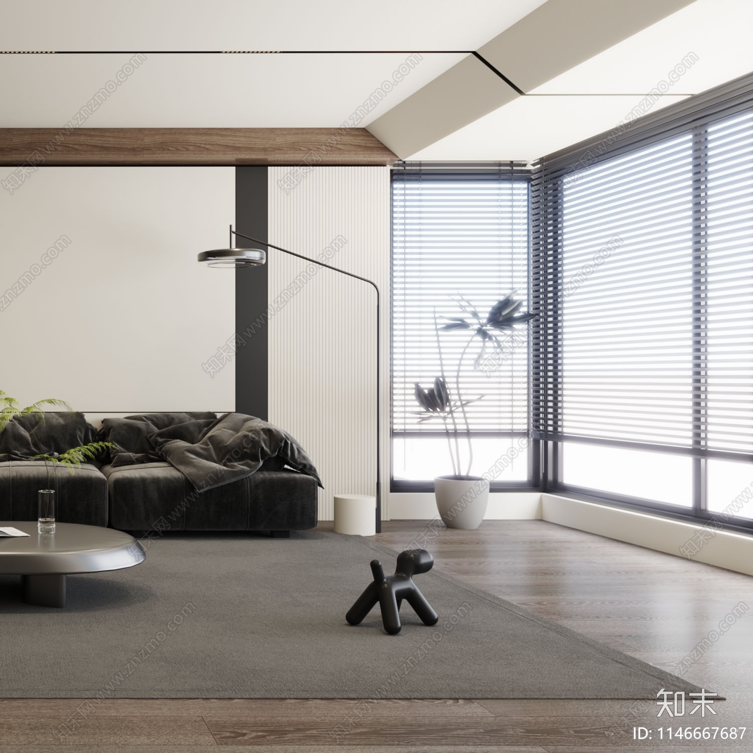 现代极简黑白灰客厅3d模型下载【id1146667687】知末3d模型网