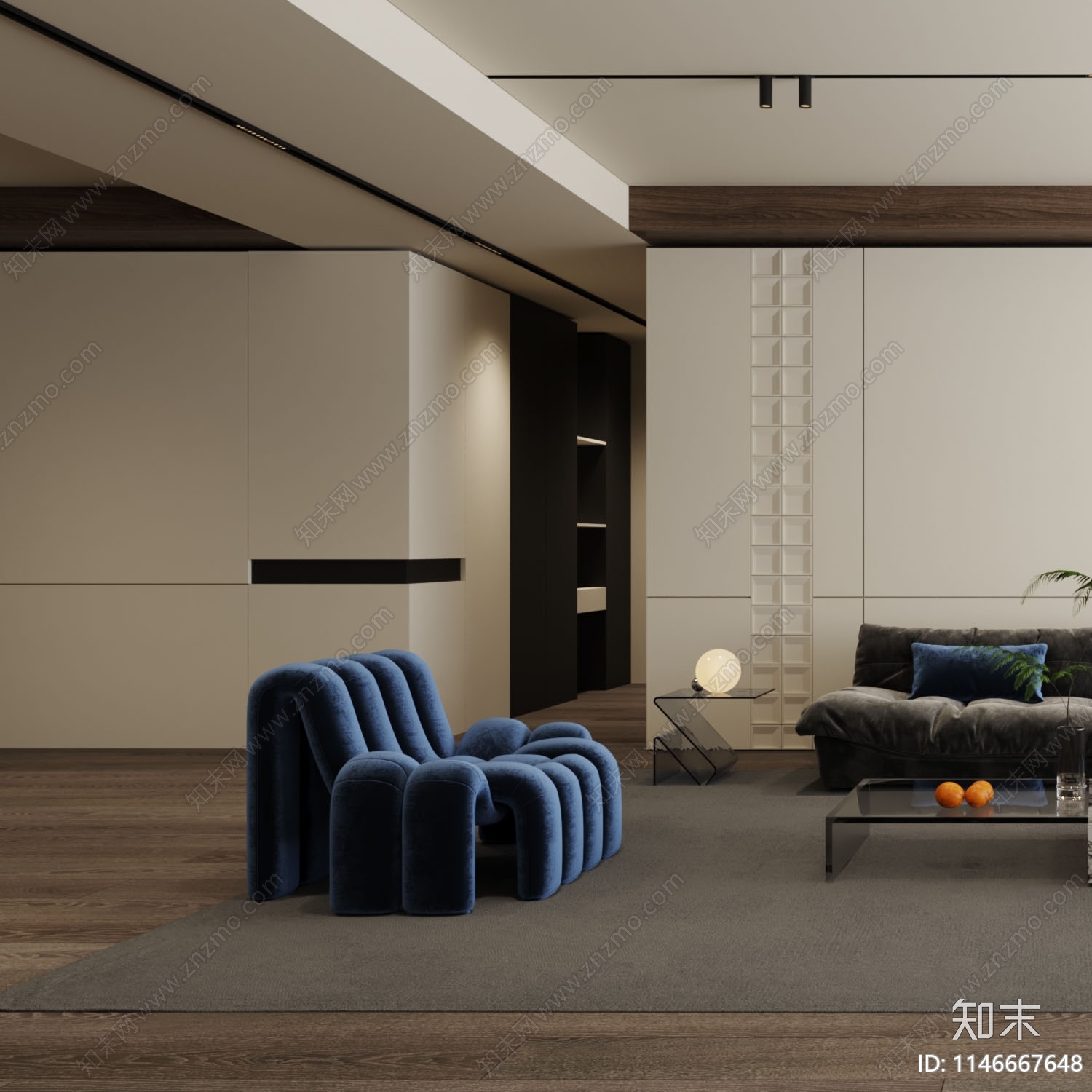 现代极简黑白灰客厅3d模型下载【id1146667648】知末3d模型网