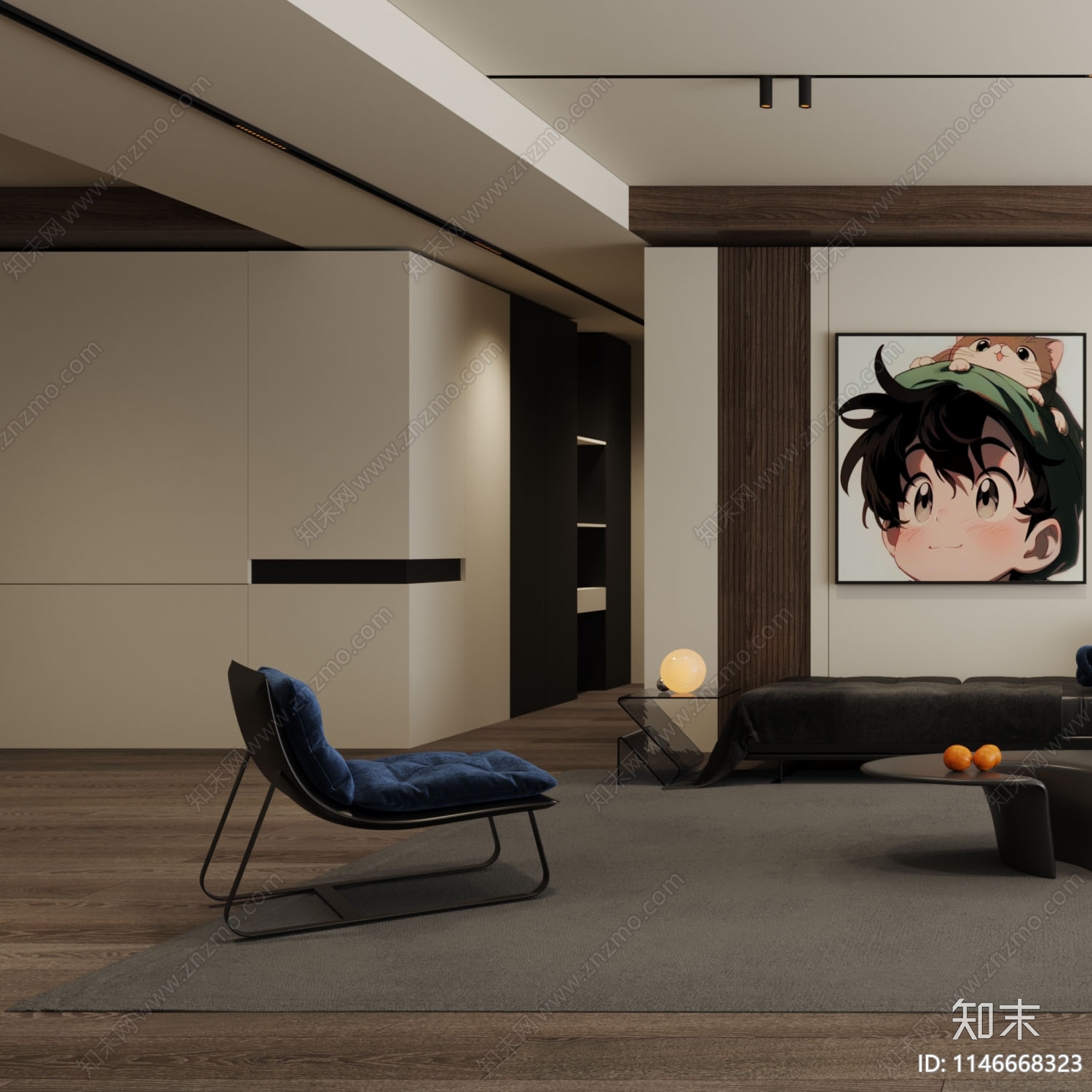 现代极简黑白灰客厅3d模型下载【id1146668323】知末3d模型网