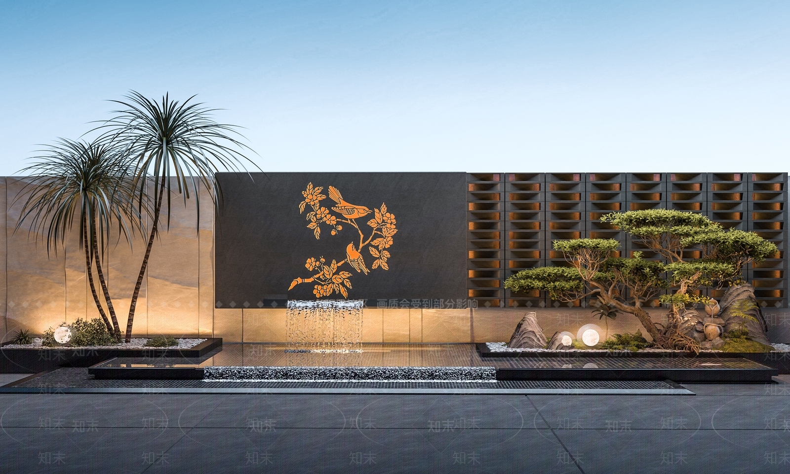 现代叠水景墙3D模型下载【ID:1147231389】_知末3d模型网