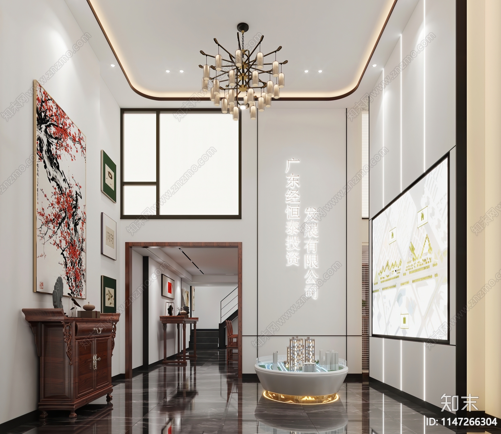 现代新中式售楼部前台3d模型下载【id1147266304】知末3d模型网