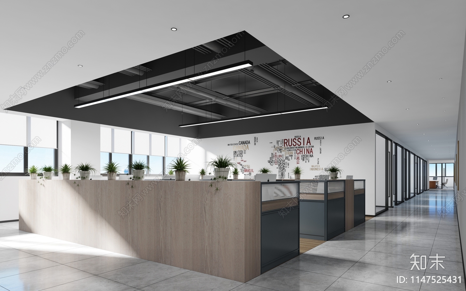 现代企业开放办公区3d模型下载【id1147525431】知末3d模型网