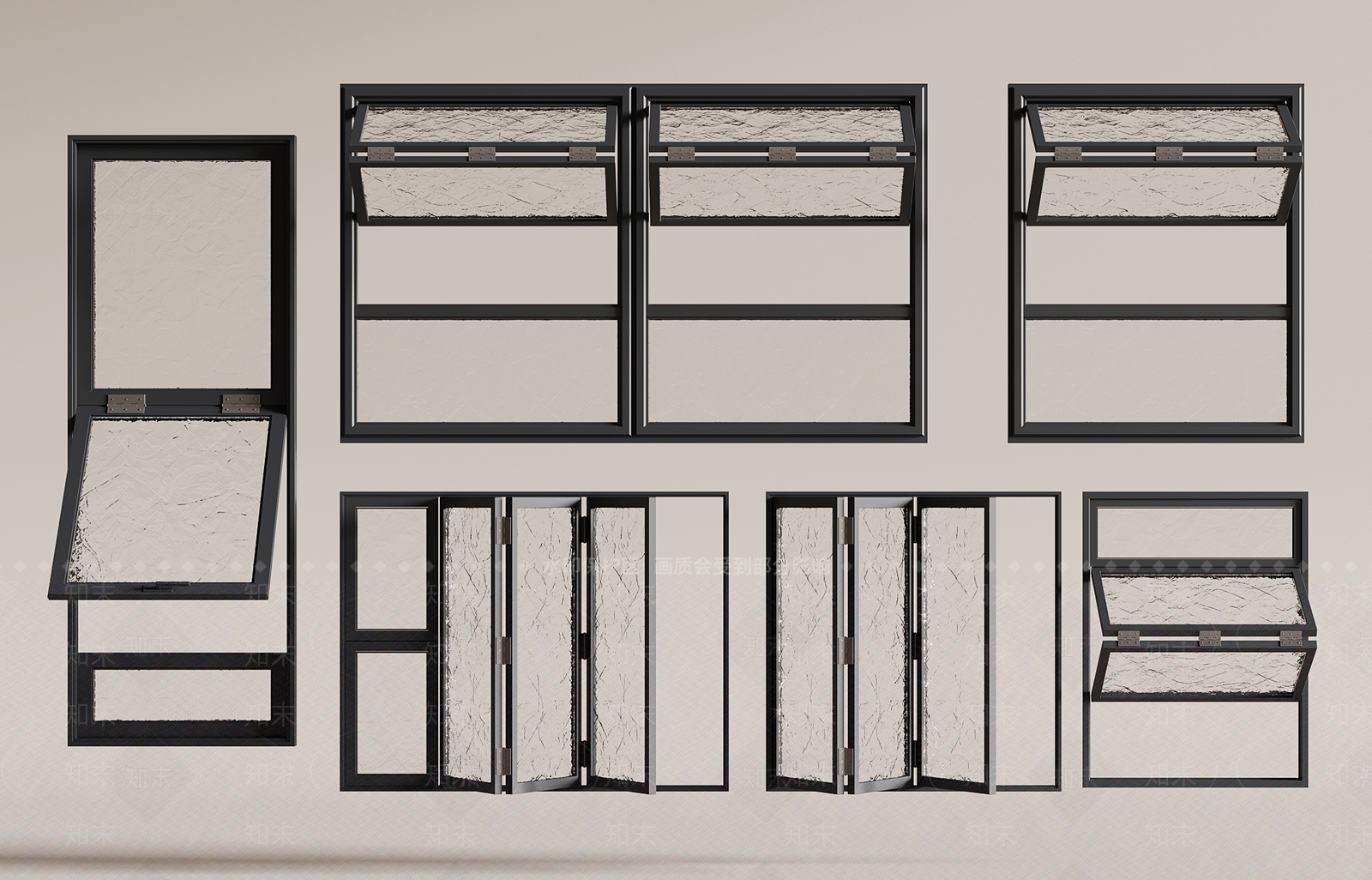 现代折叠窗3D模型下载【ID:1147692522】_知末3d模型网