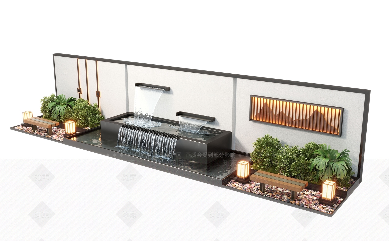 新中式水景墙3D模型下载【ID:1147811241】_知末3d模型网