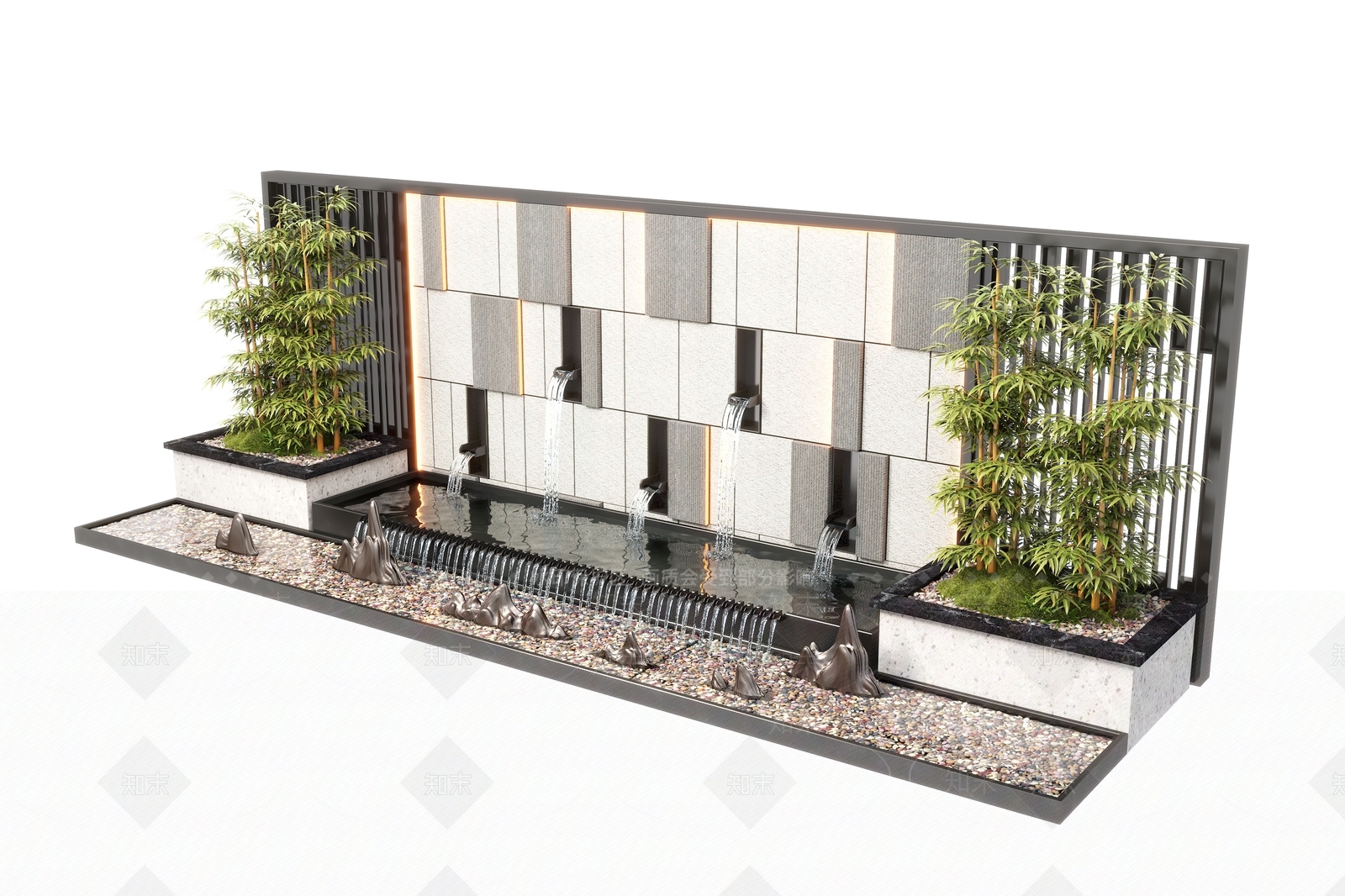 现代水景墙SU模型下载【ID:1147811653】_知末su模型网