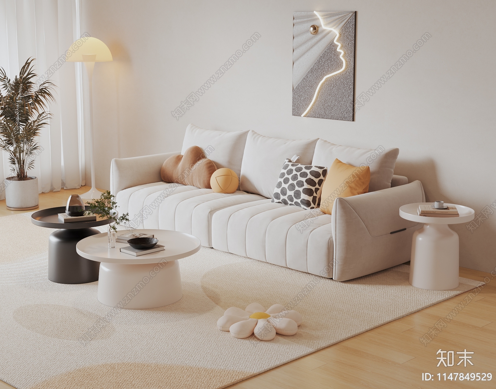 现代奶油风沙发茶几组合3d模型下载【id1147849529】知末3d模型网