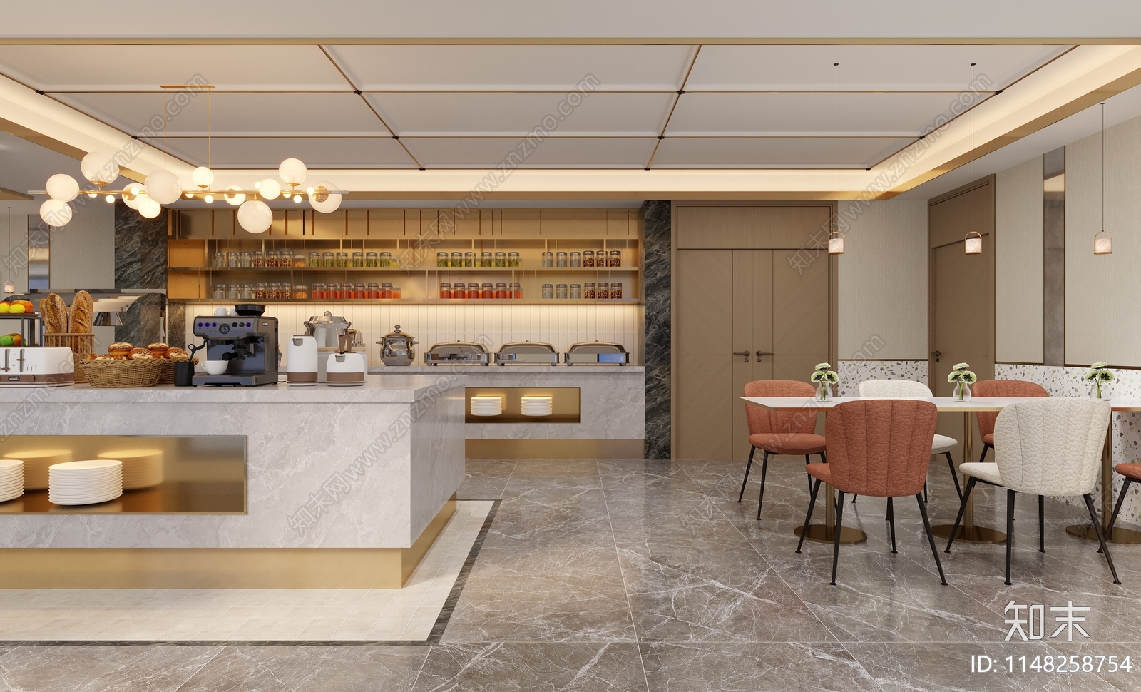 现代酒店自助餐厅3d模型下载【id1148258754】知末3d模型网
