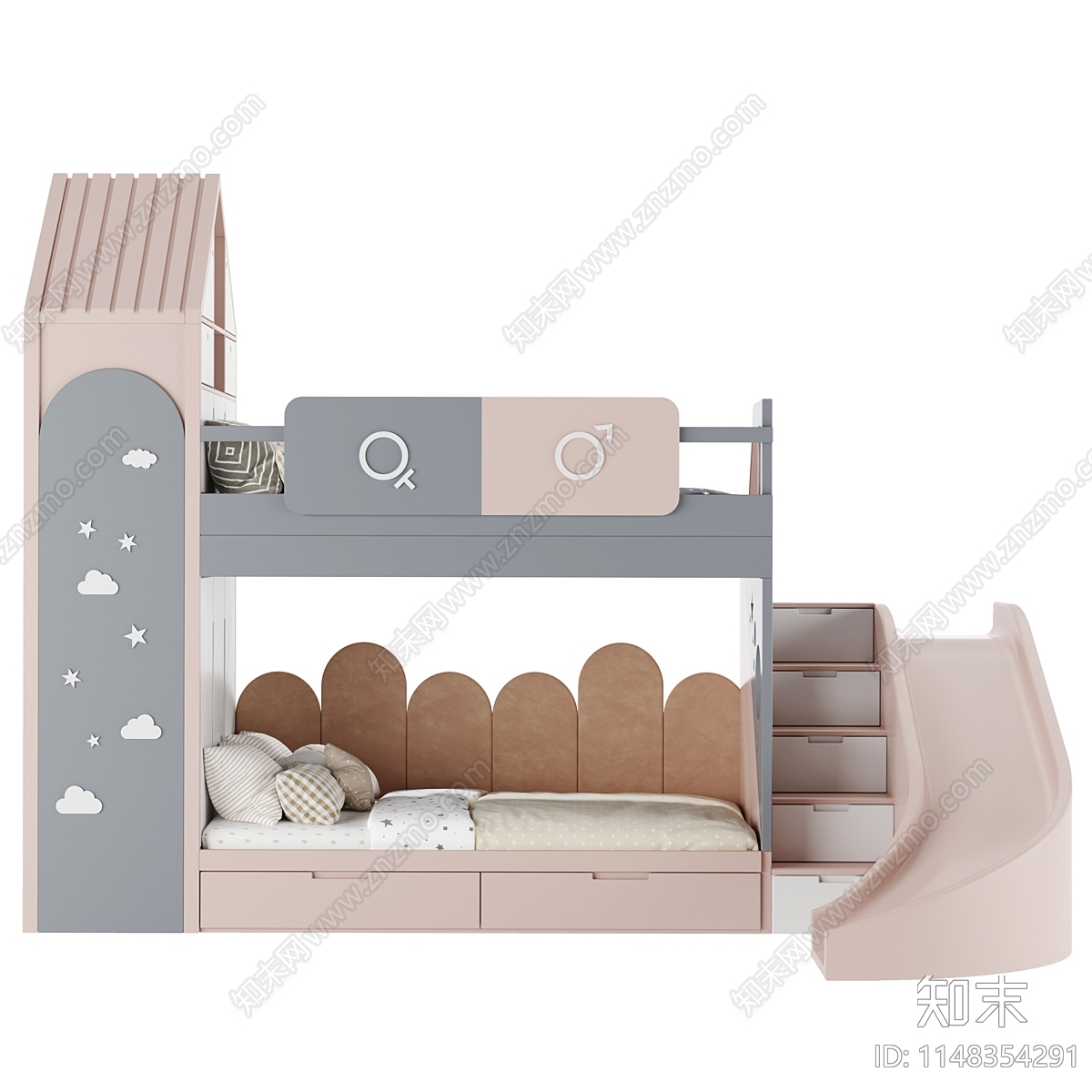 现代双层床3d模型下载【id1148354291】知末3d模型网