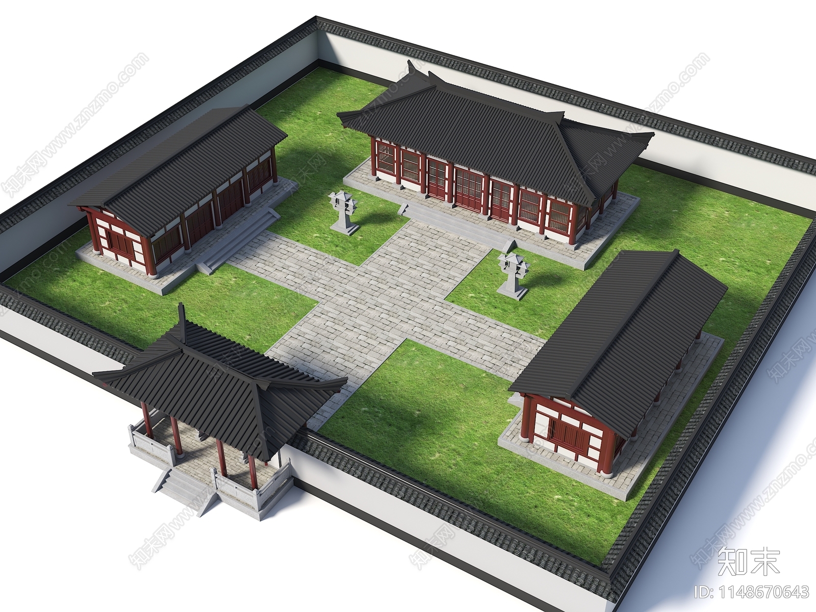 中式古建3d模型下载【id1148670643】知末3d模型网