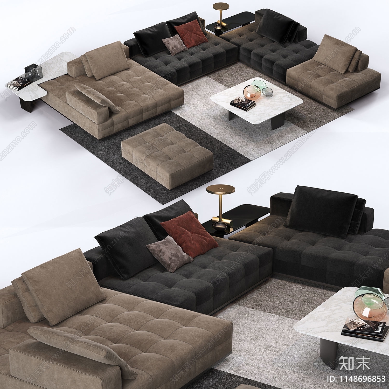 Minotti现代多人沙发茶几组合3d模型下载【id1148696853】知末3d模型网