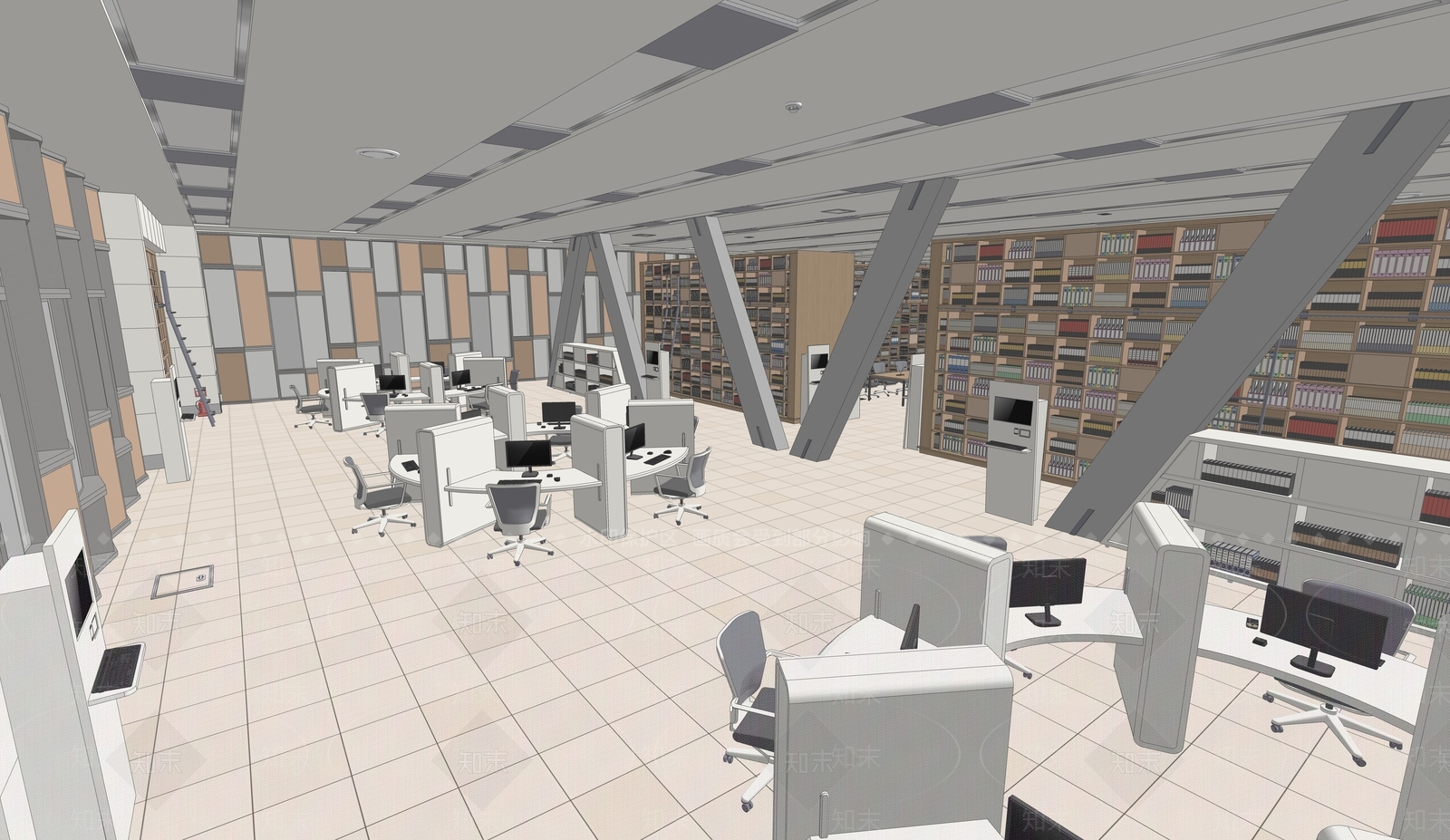 现代图书馆SU模型下载【ID:1149436836】_知末su模型网
