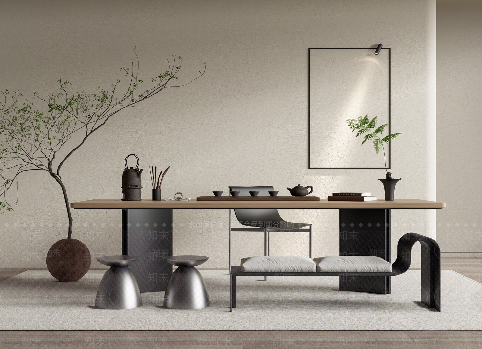 现代茶桌椅组合SU模型下载【ID:1150041616】_知末su模型网
