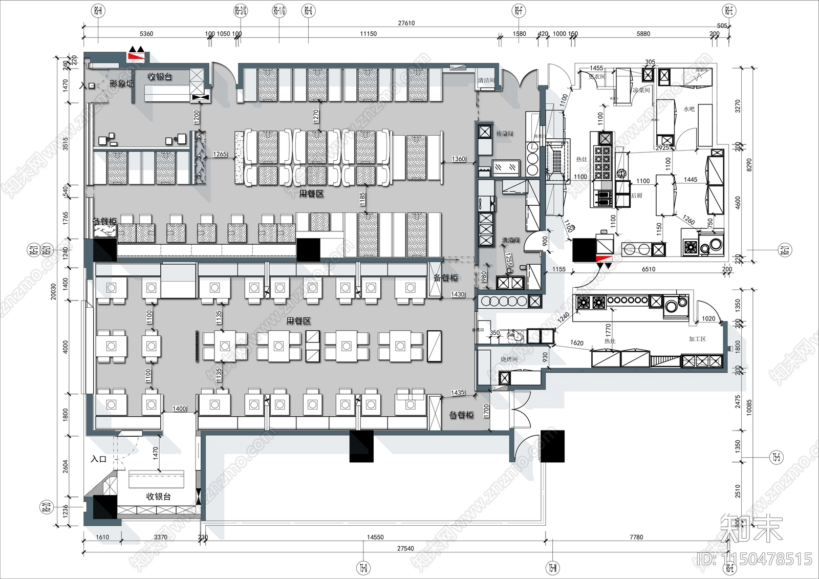 500㎡现代风格火锅店平面布置图施工图下载【ID:1150478515】_知末案例馆