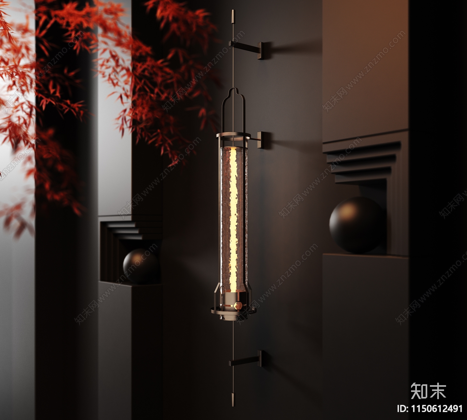 新中式金属长条壁灯3d模型下载【id1150612491】知末3d模型网
