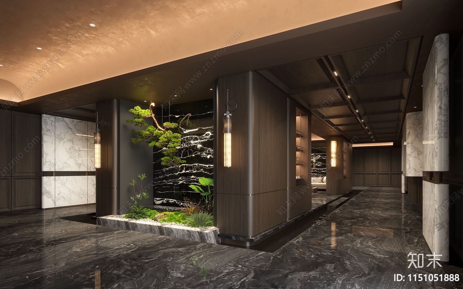 新中式酒店过道3d模型下载【id1151051888】知末3d模型网