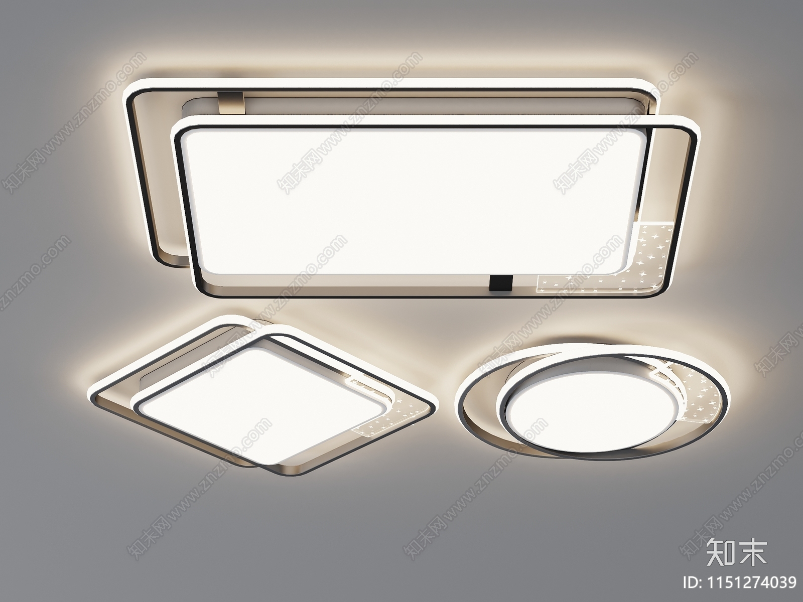 现代吸顶灯组合3d模型下载【id1151274039】知末3d模型网