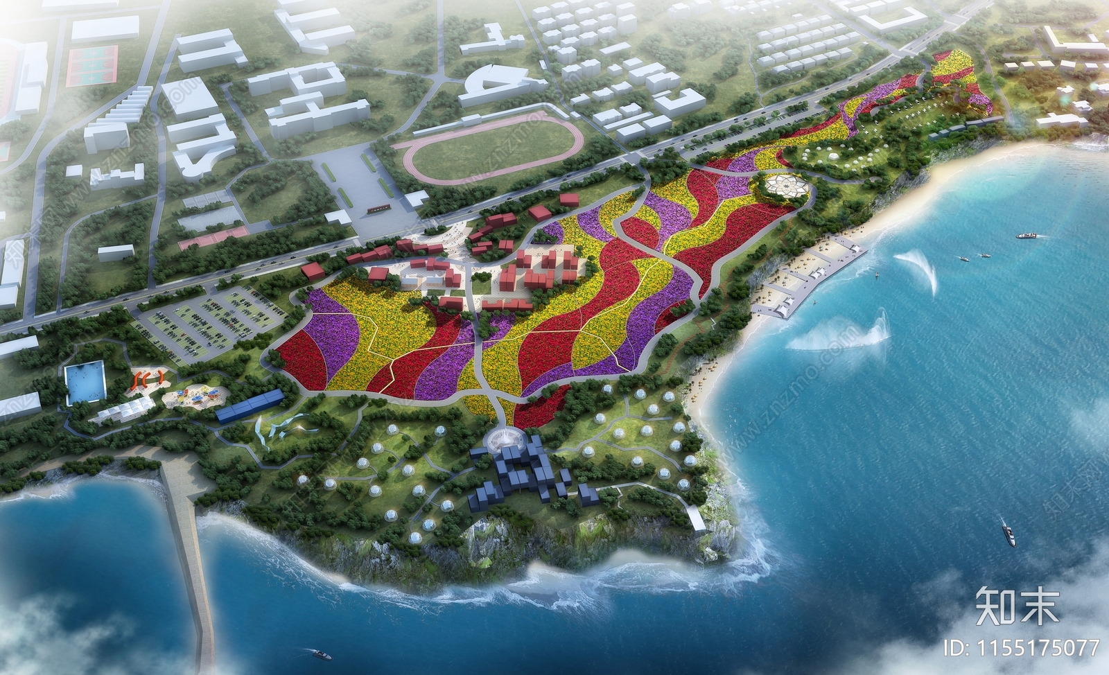现代花海公园鸟瞰规划3d模型下载【id1155175077】知末3d模型网
