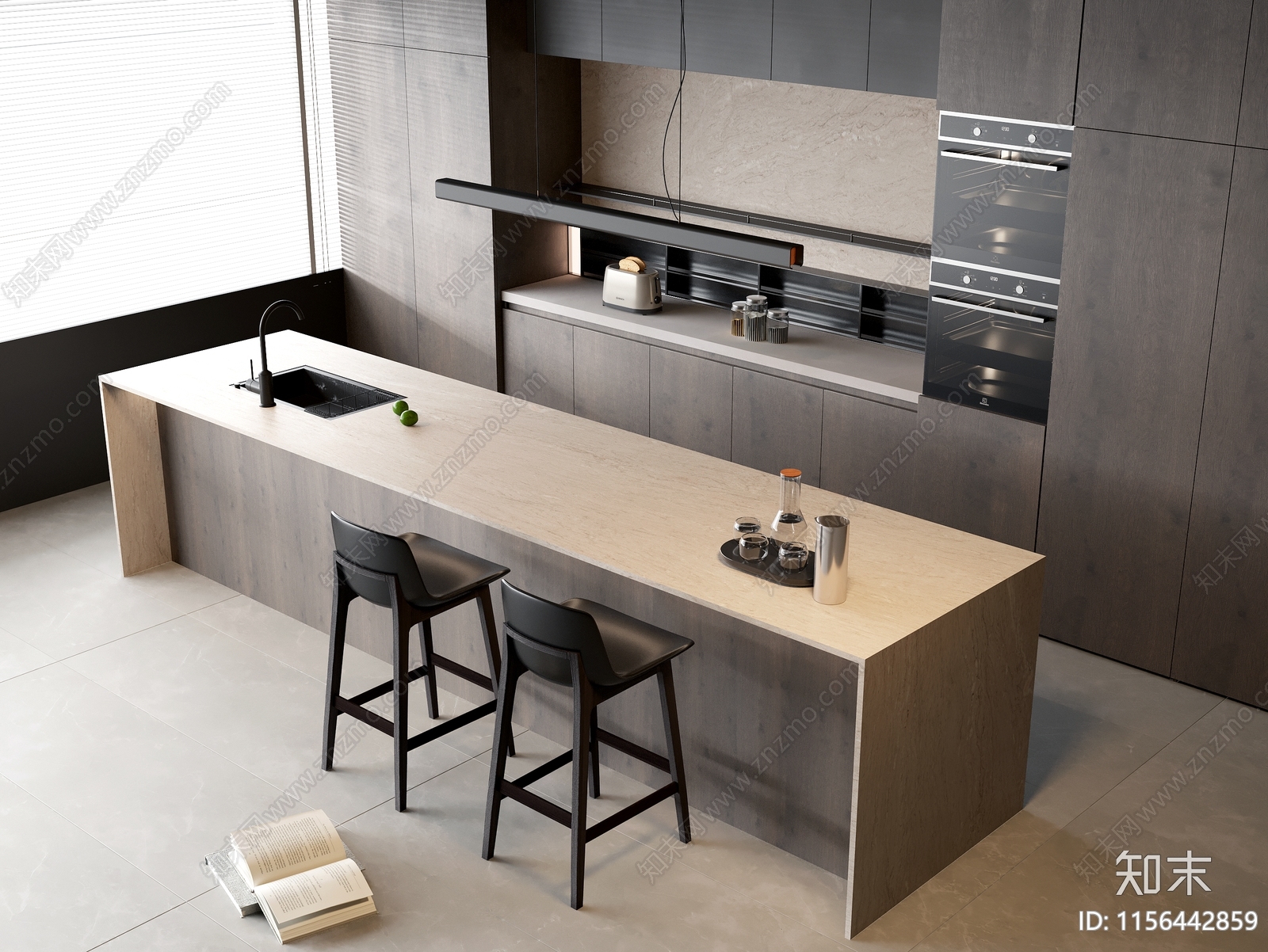 现代岛台餐桌椅组合3d模型下载【id1156442859】知末3d模型网