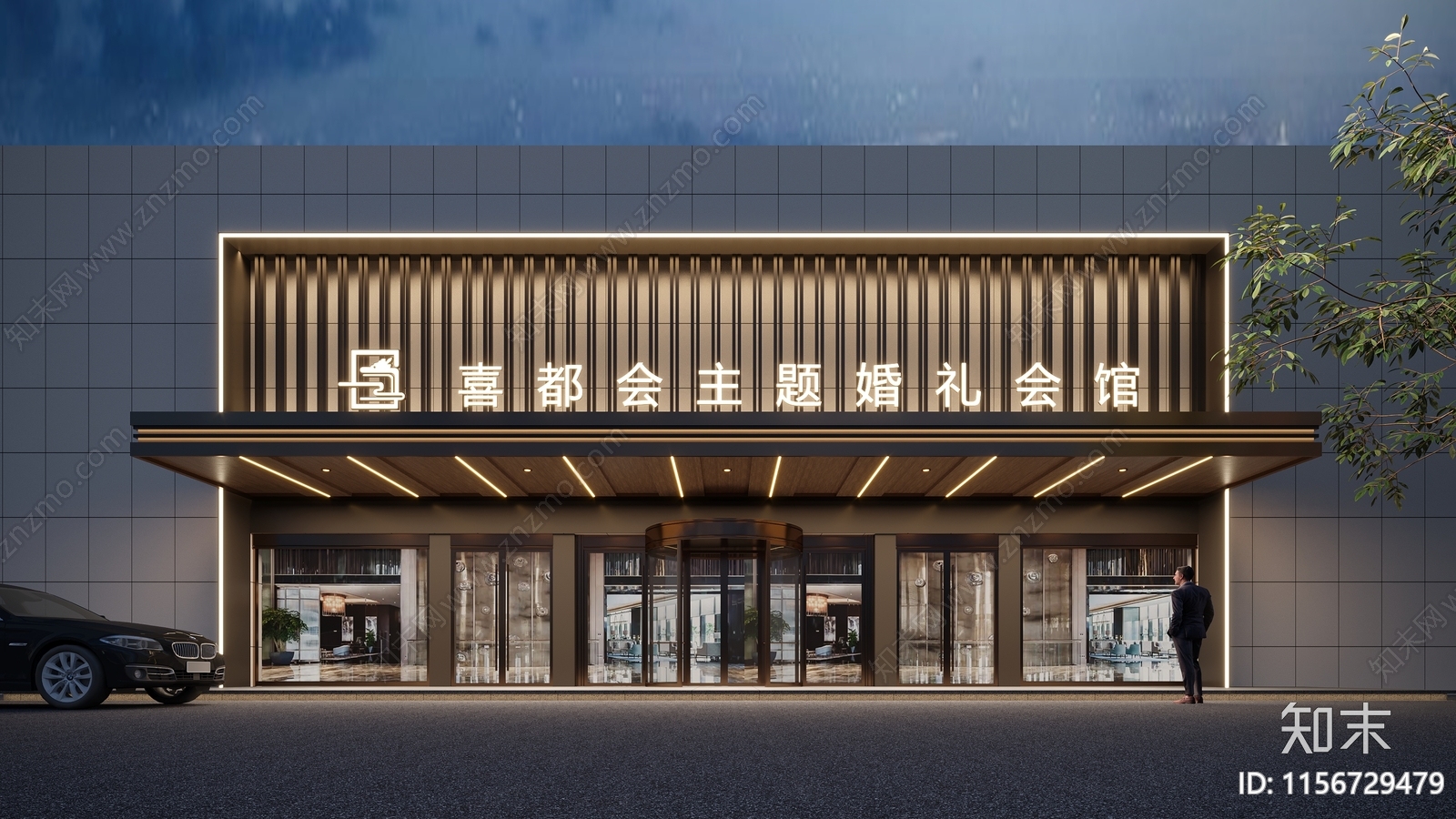 现代酒店婚礼堂门头外观3d模型下载【id1156729479】知末3d模型网