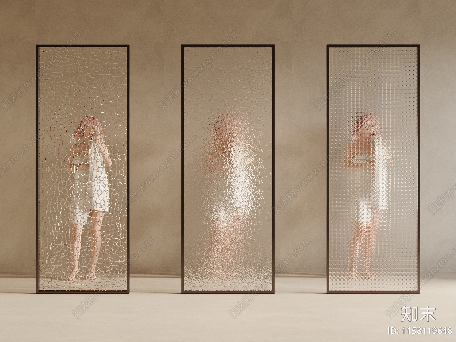现代金属艺术玻璃屏风隔断3d模型下载【id1158119648】知末3d模型网