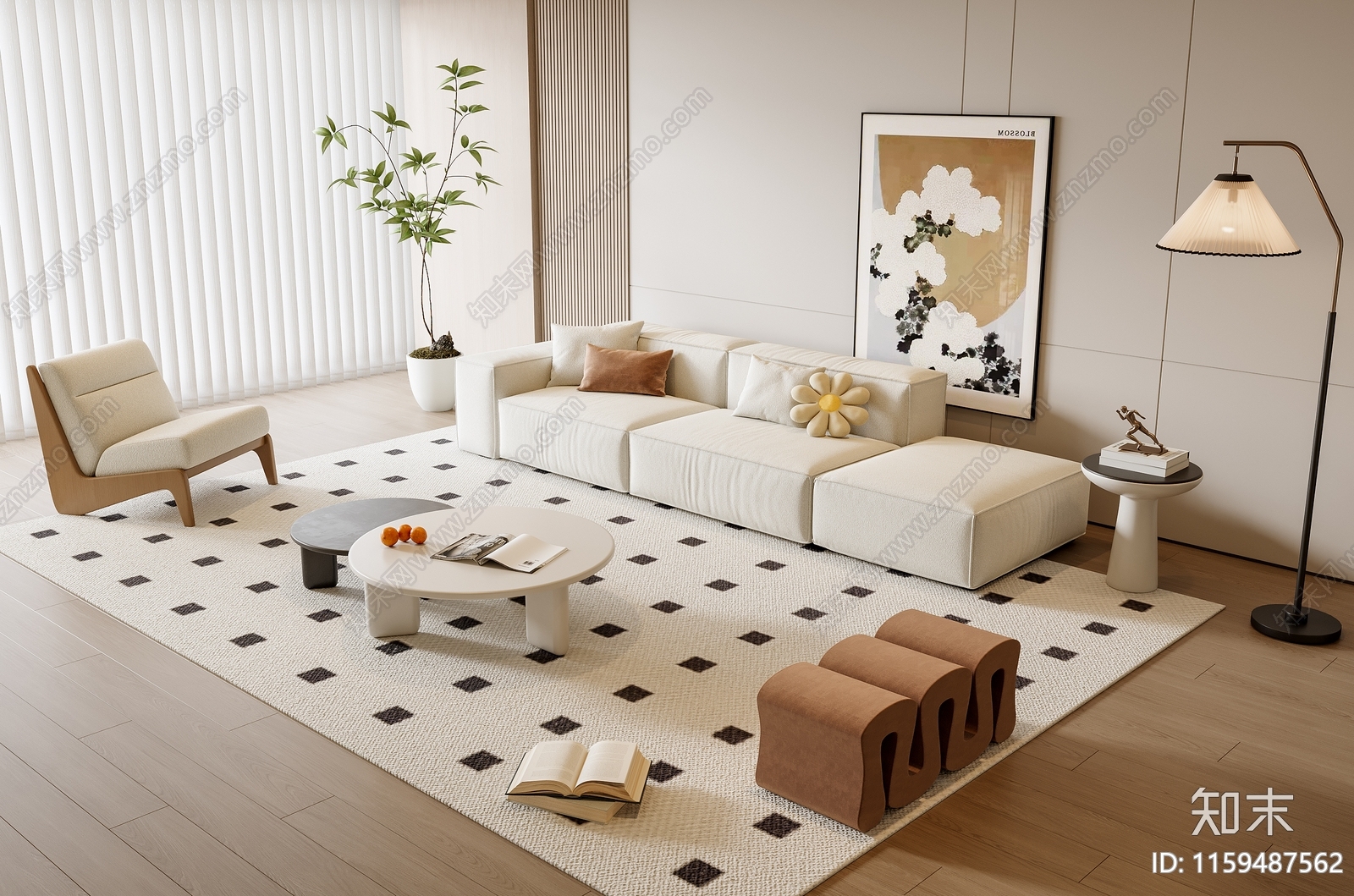 现代奶油风沙发茶几组合3d模型下载【id1159487562】知末3d模型网