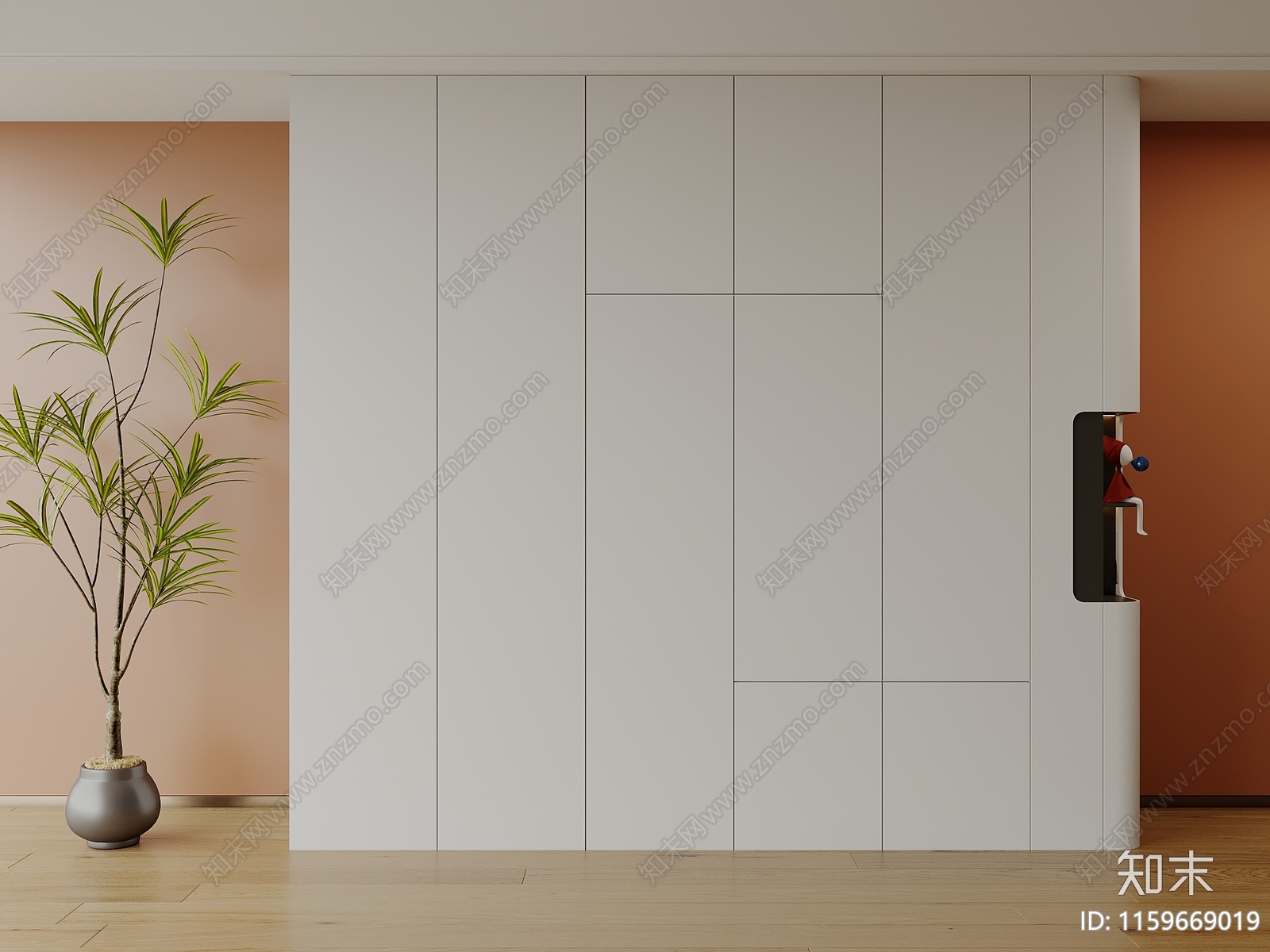 现代极简衣柜简约衣柜绿植木地板乳胶漆3d模型下载【id1159669019】知末3d模型网