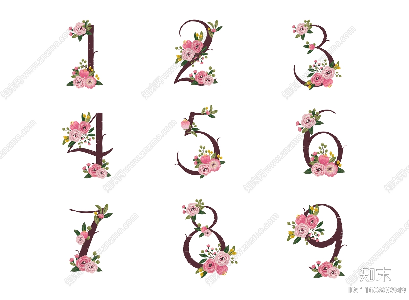 PSD免抠唯美花朵数字素材下载【ID:1160800949】undefined