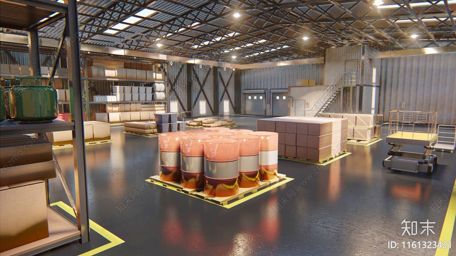 现代钢结构仓库厂房建筑3d模型下载【id1161323421】知末3d模型网