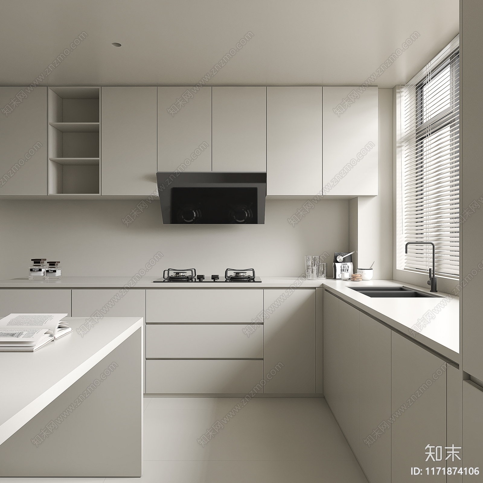 现代极简开放式厨房3d模型下载【id1171874106】知末3d模型网
