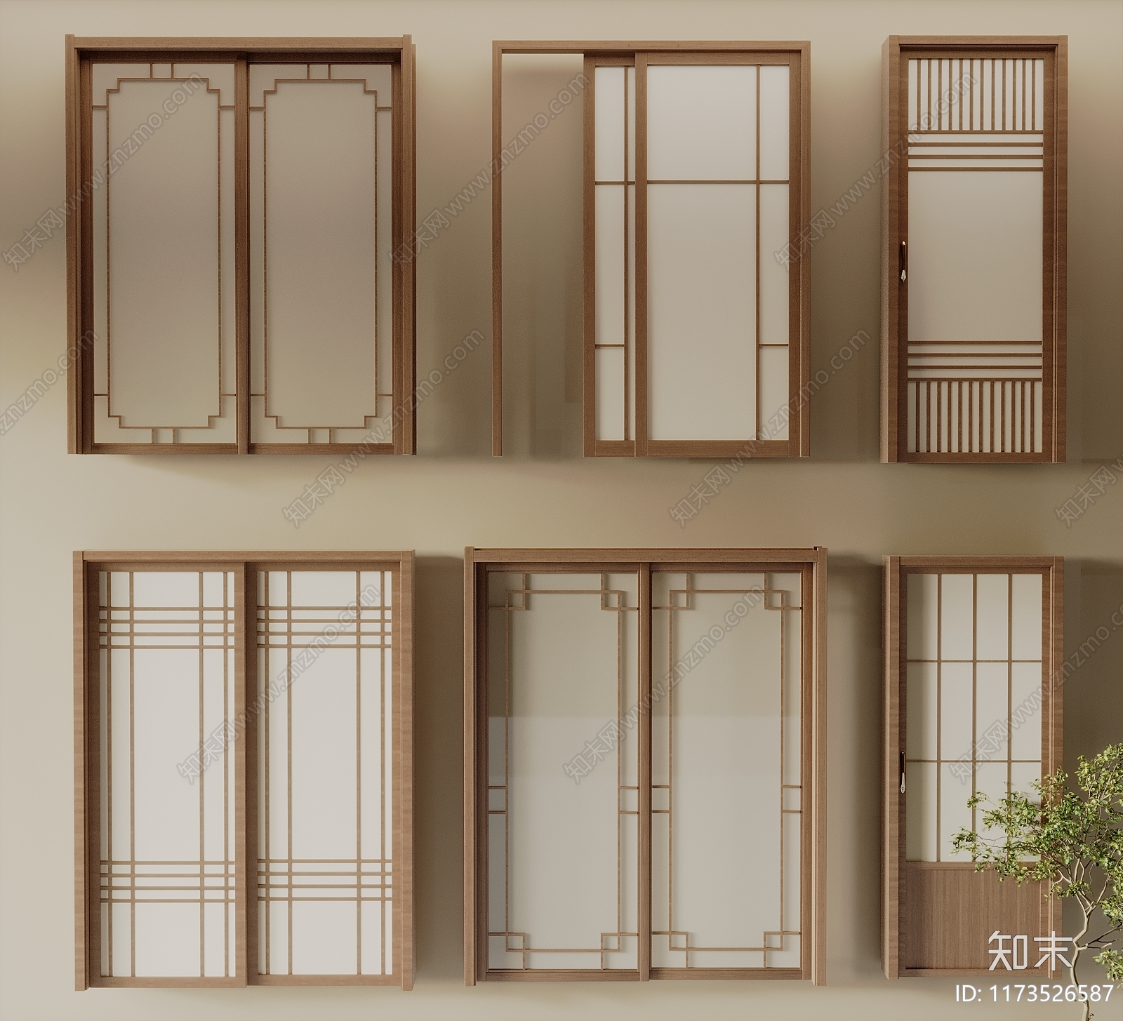 新中式中式推拉门3d模型下载【id1173526587】知末3d模型网