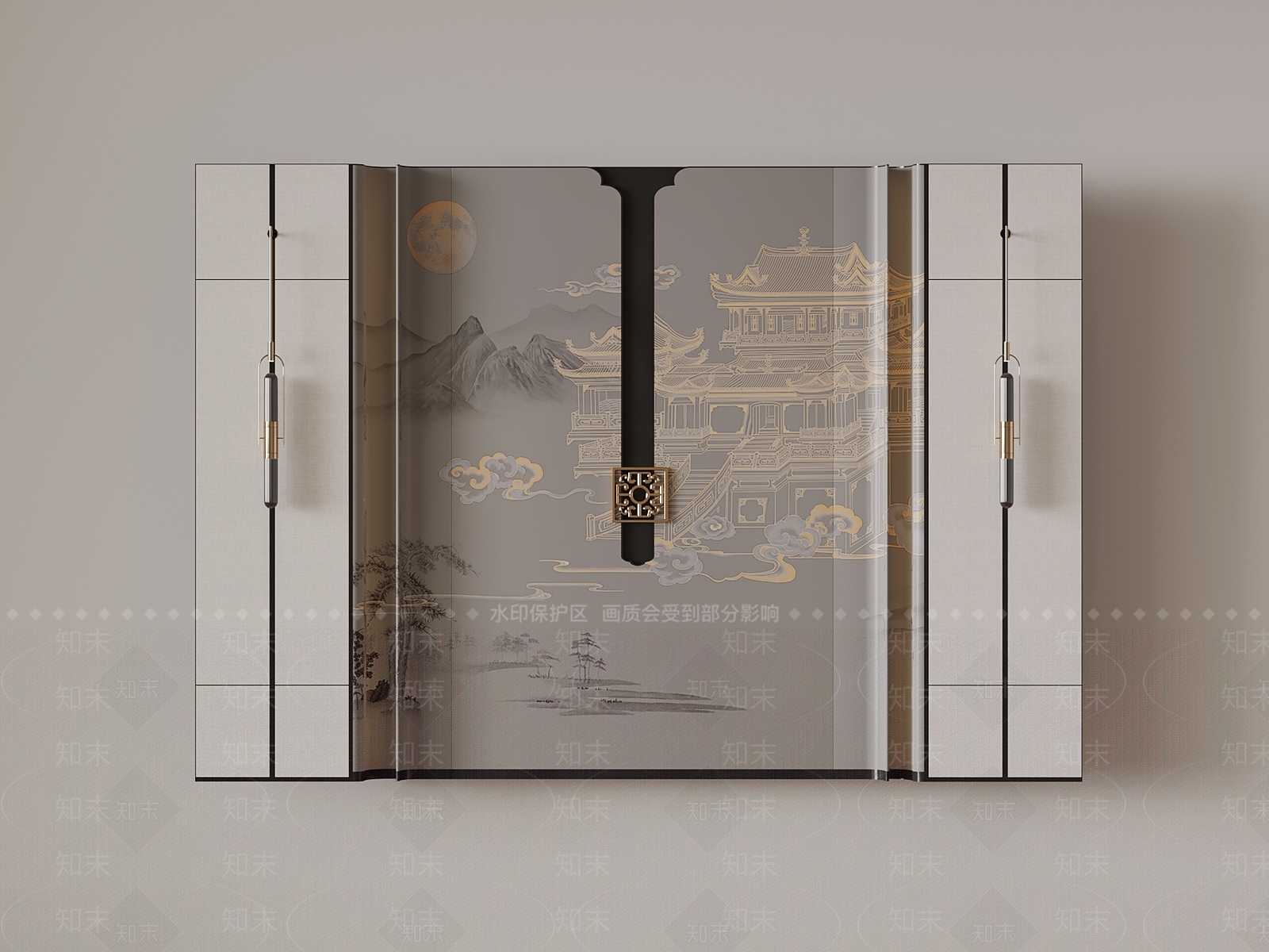 新中式背景墙SU模型下载【ID:1178854600】_知末su模型网