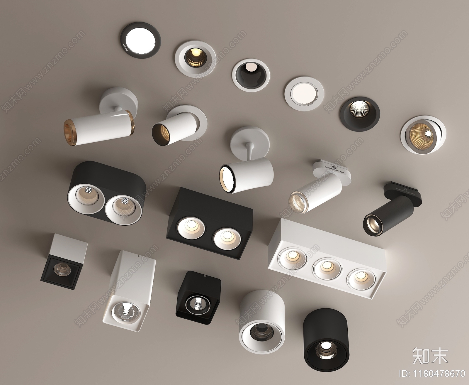 现代筒灯射灯组合3d模型下载【id1180478670】知末3d模型网