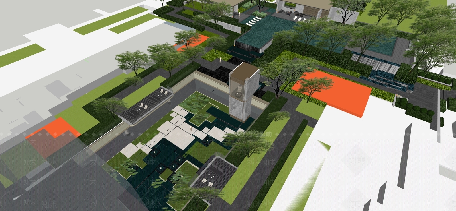 现代小区景观SU模型下载【ID:1181939818】_知末su模型网