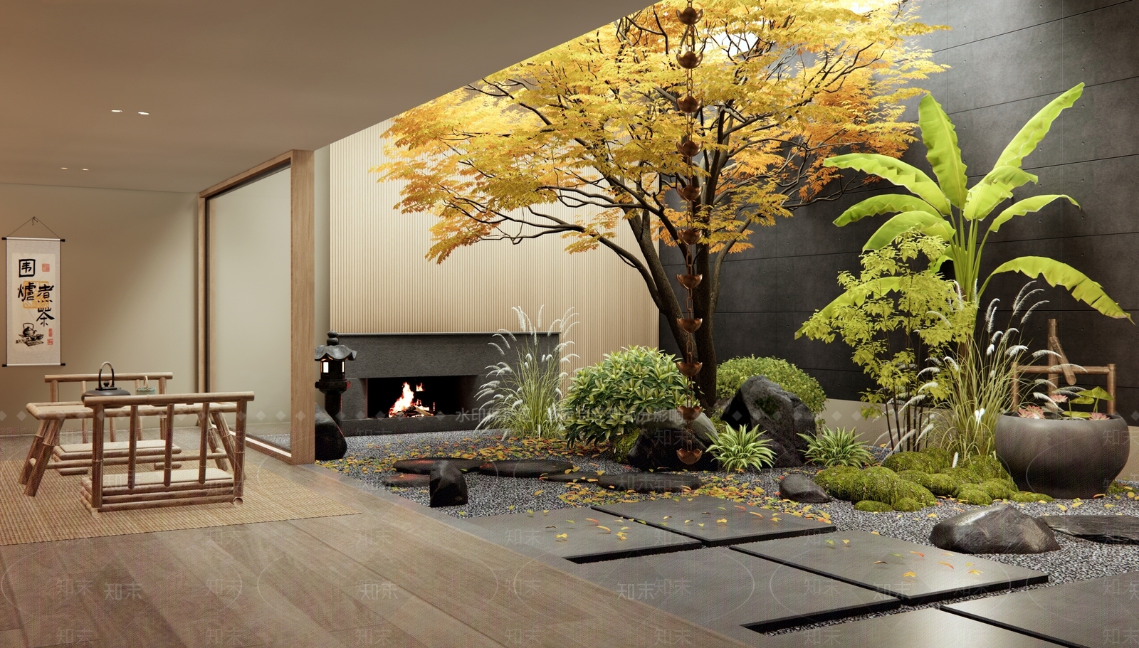 日式新中式室内景观SU模型下载【ID:1188356086】_知末su模型网