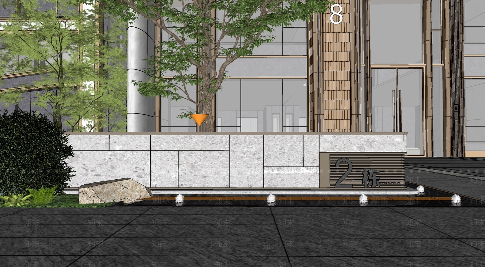 现代新中式小区景观SU模型下载【ID:1190457577】_知末su模型网