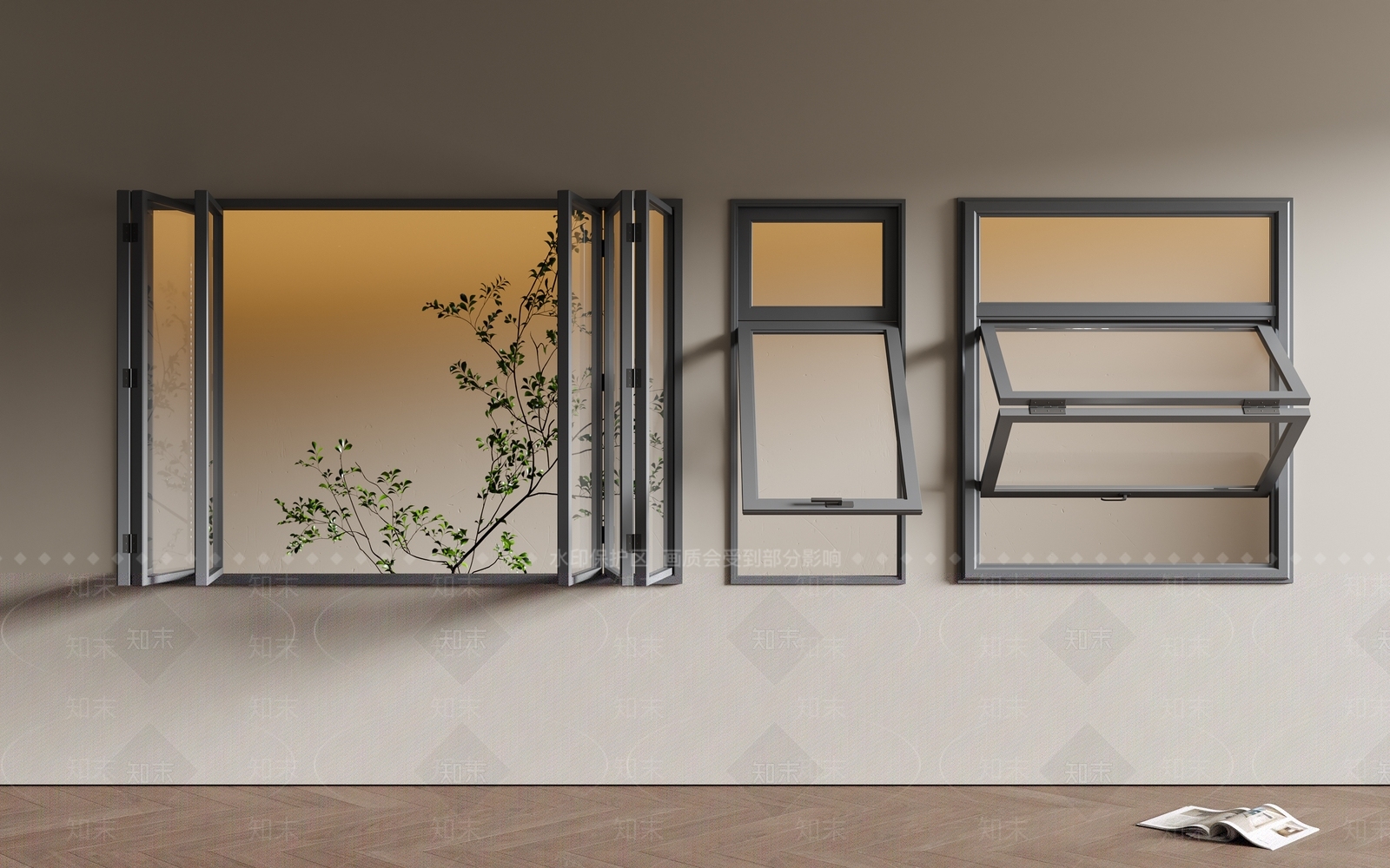 现代折叠窗SU模型下载【ID:1190805346】_知末su模型网