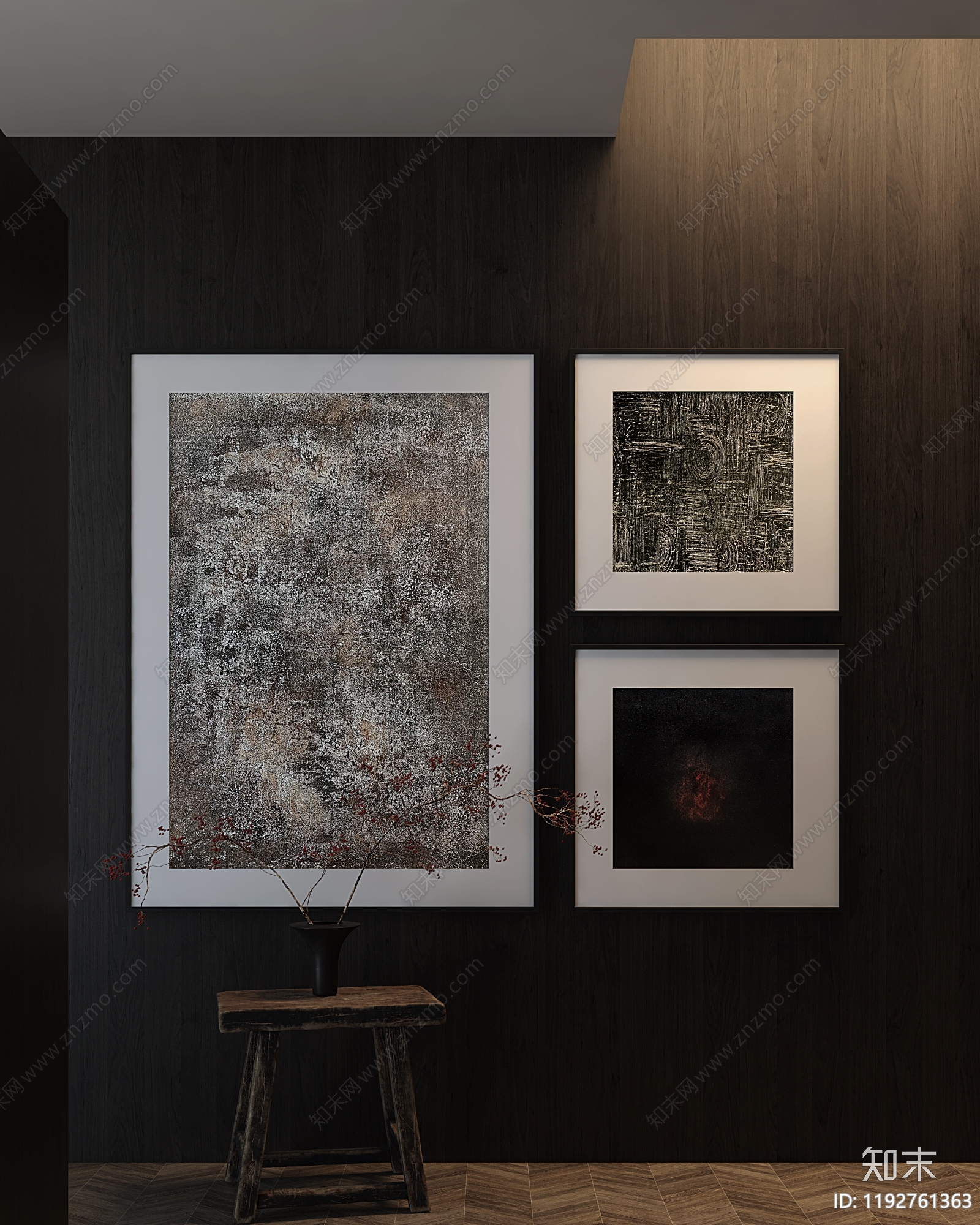 侘寂极简组合画3d模型下载【id1192761363】知末3d模型网