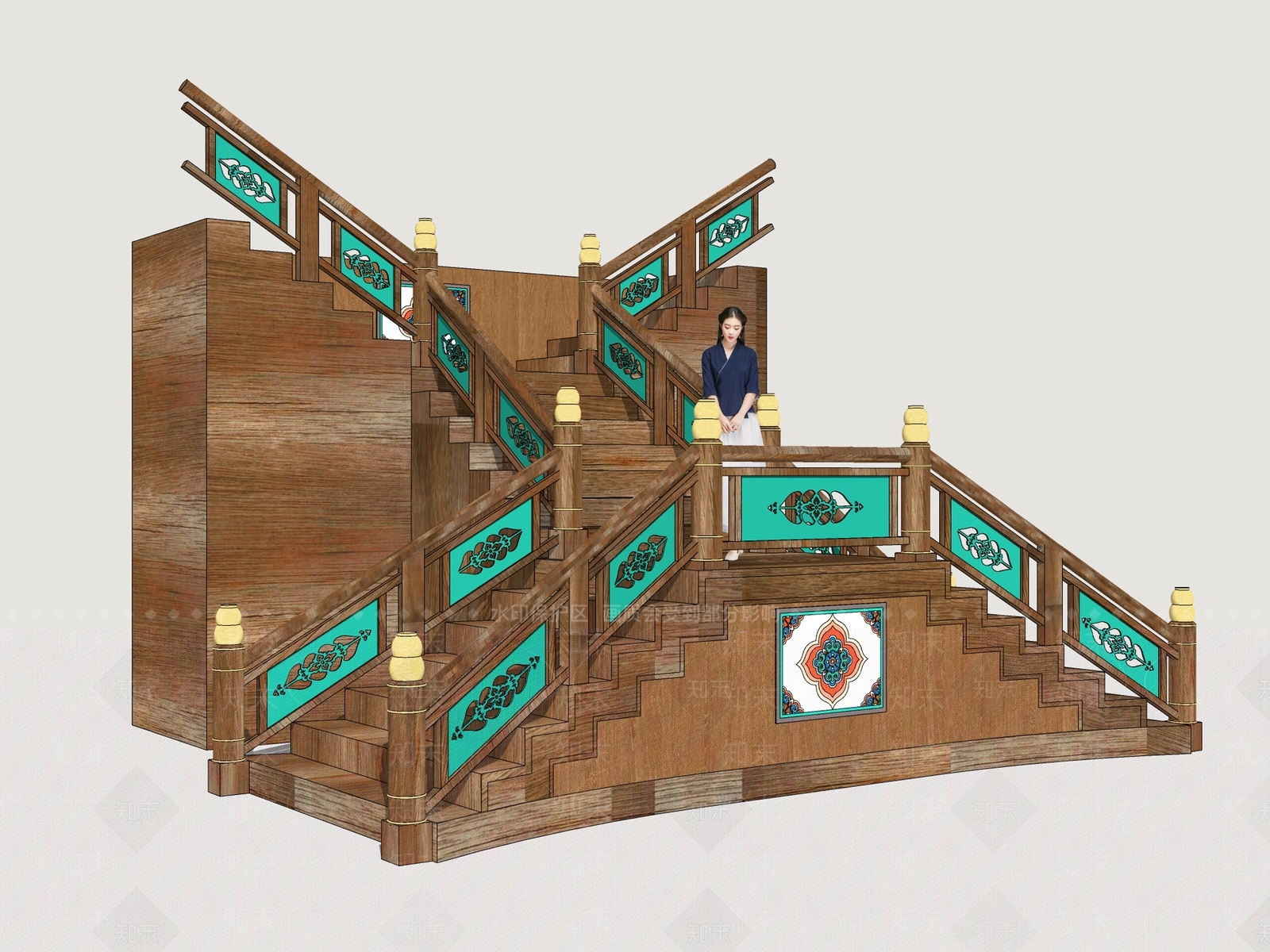 新中式栏杆扶手SU模型下载【ID:1199075276】_知末su模型网