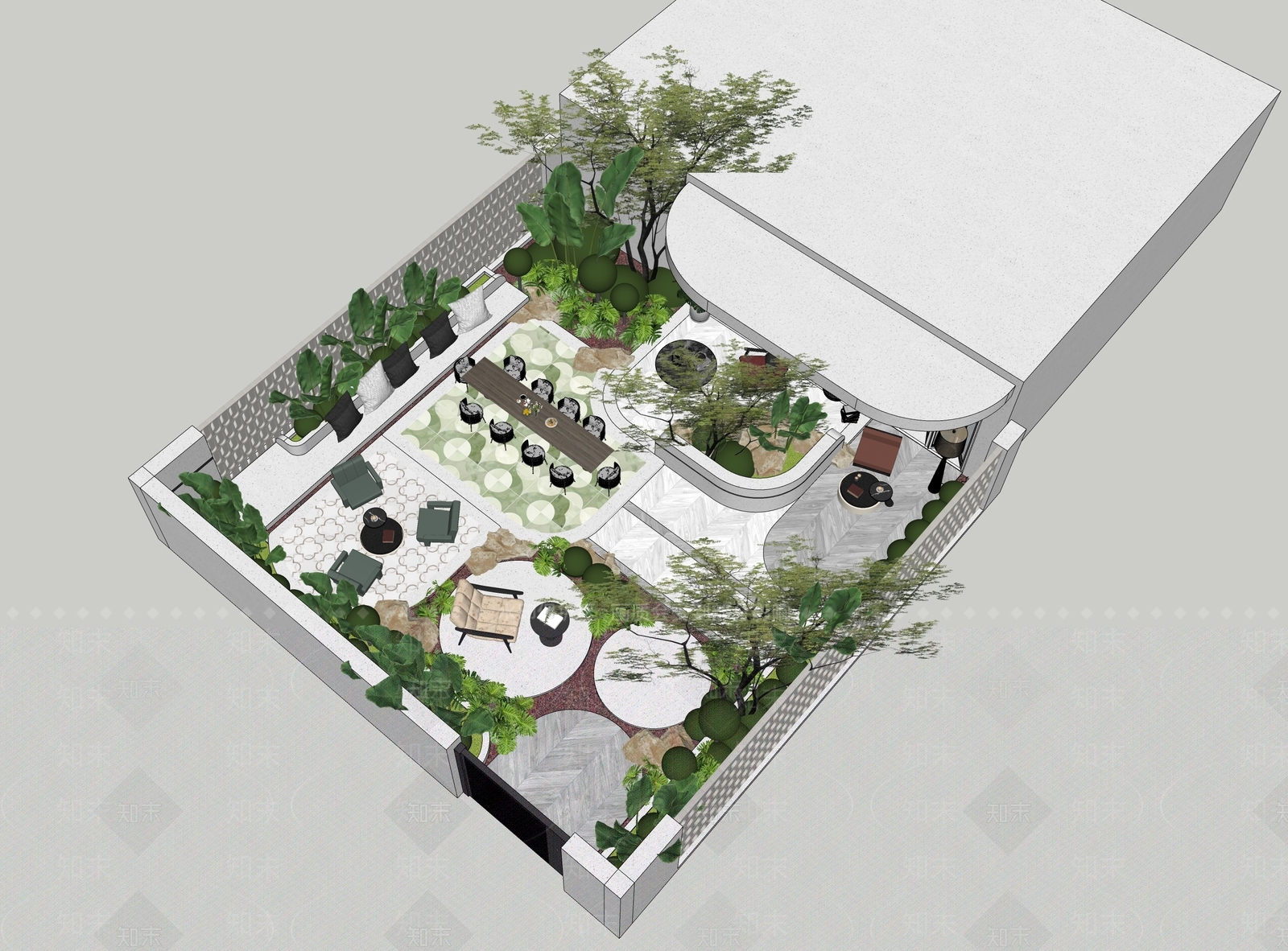 现代极简别墅庭院SU模型下载【ID:1202929395】_知末su模型网