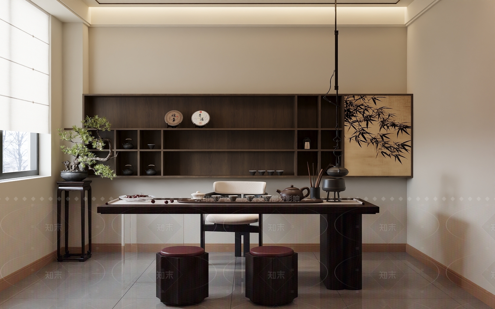 新中式茶室3D模型下载【ID:1206133631】_知末3d模型网