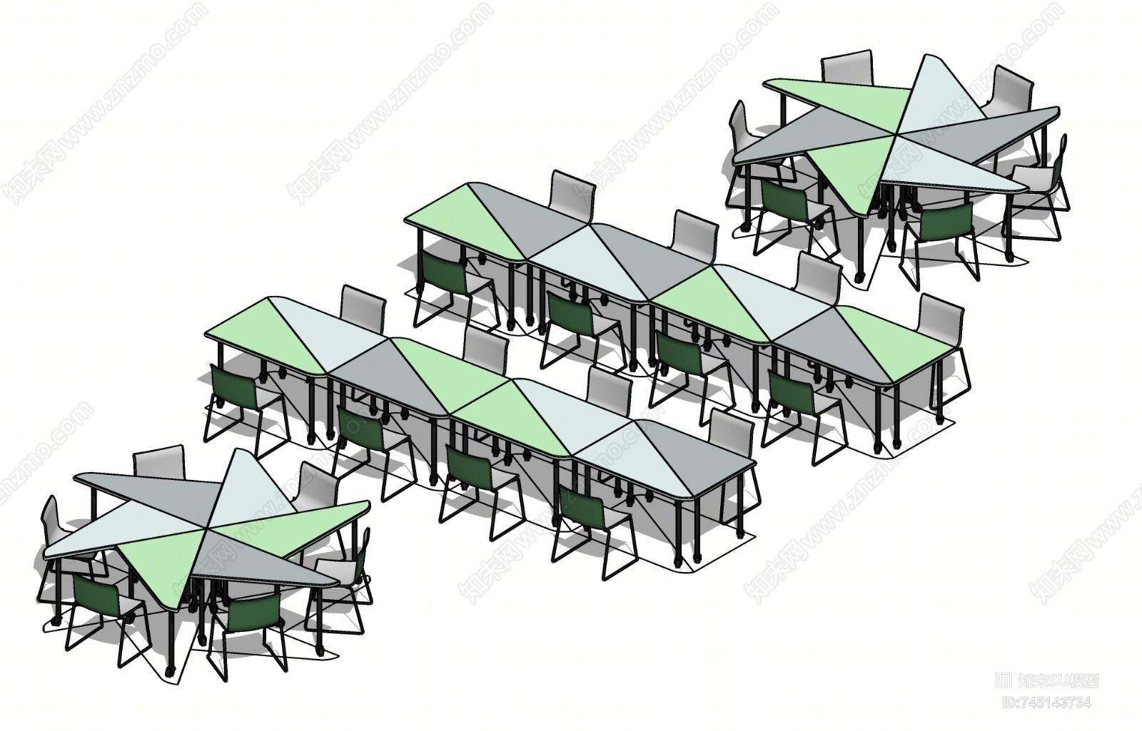 现代三角形拼接桌椅SU模型下载【ID:745143734】_知末su模型网