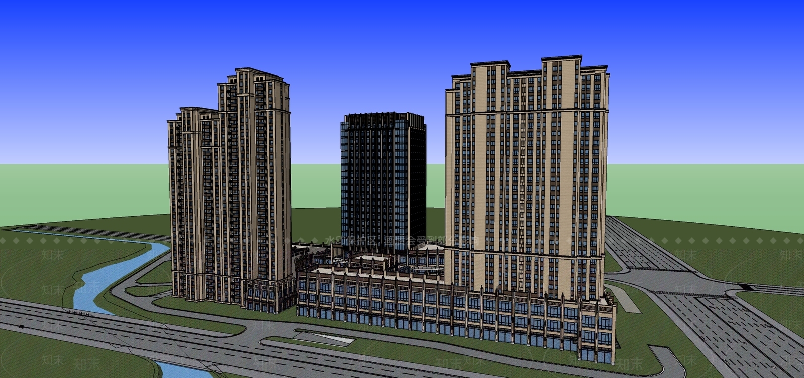 欧式高层住宅楼外观SU模型下载【ID:1104928941】_知末su模型网