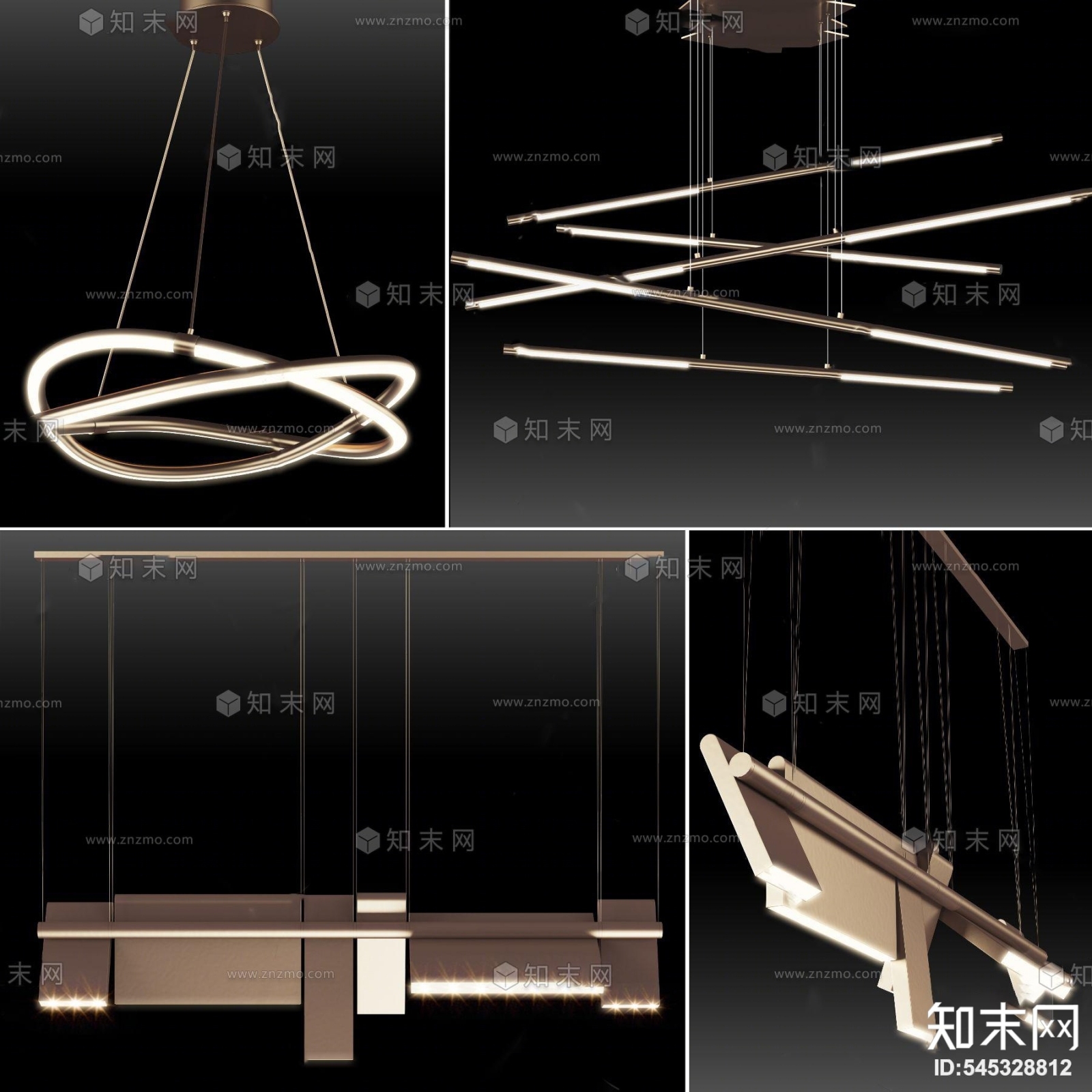 现代金属吊灯组合3d模型下载【id545328812】知末3d模型网
