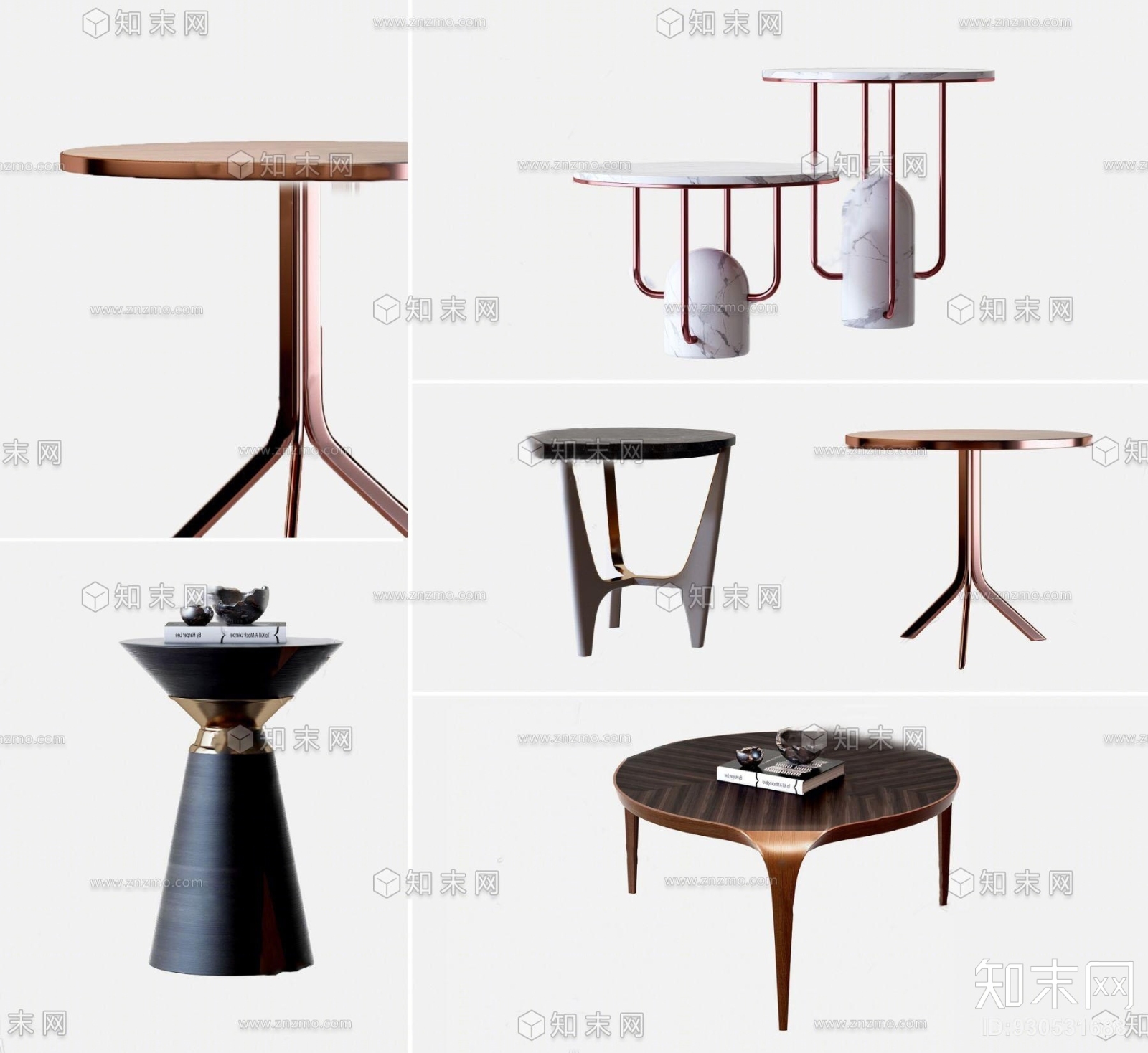 现代茶几圆几组合3d模型下载【id 930531688】 知末3d模型网