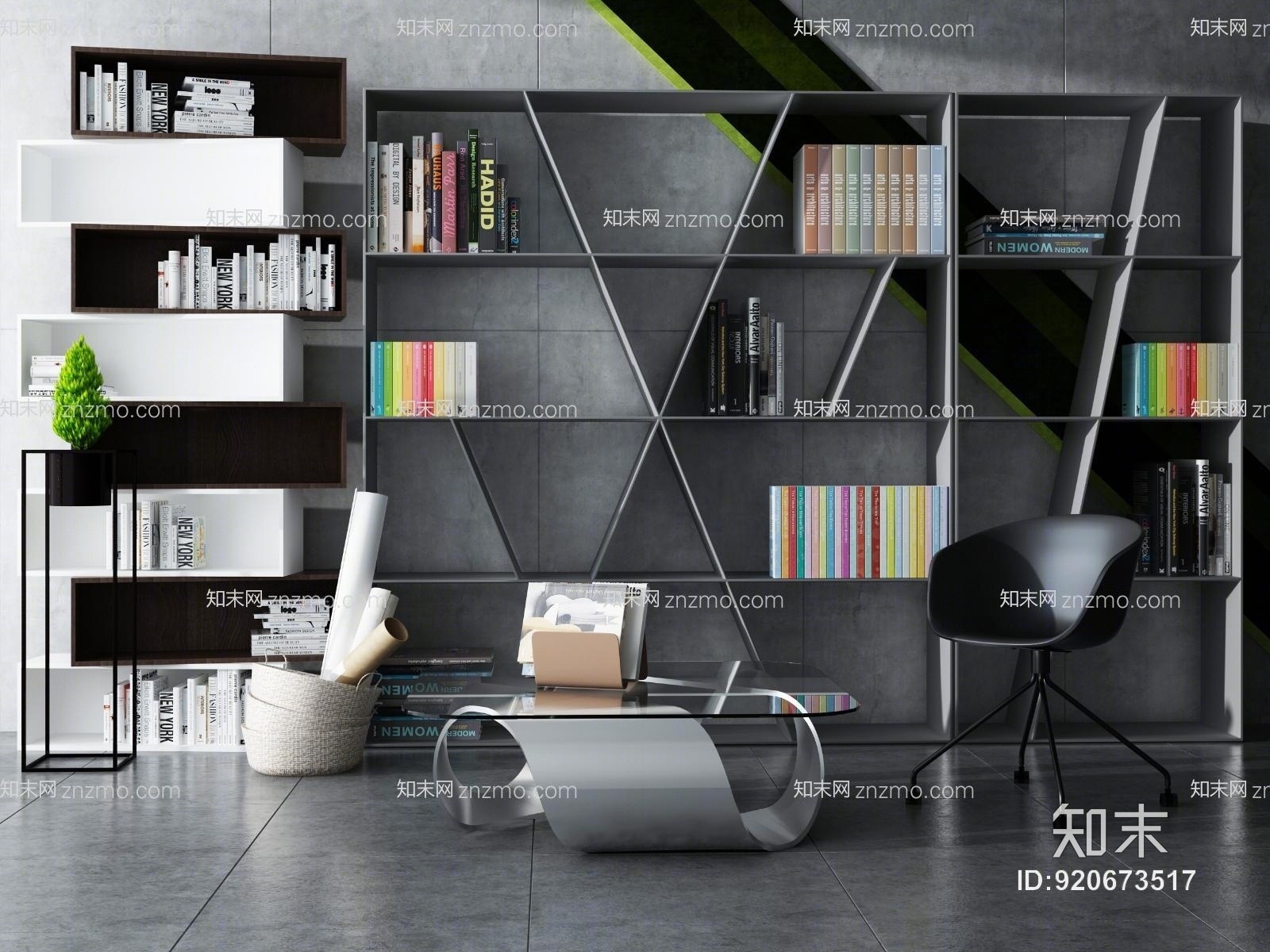 现代办公室书柜组合3D模型下载【ID:920673517】_知末3d模型网